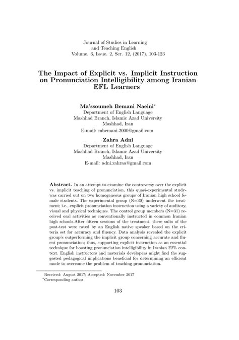 Pdf The Impact Of Explicit Vs Implicit Instruction On Pronunciation