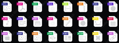 Document Line Editable Icon Set Popular Files Format And Document In Flat Style Design Format