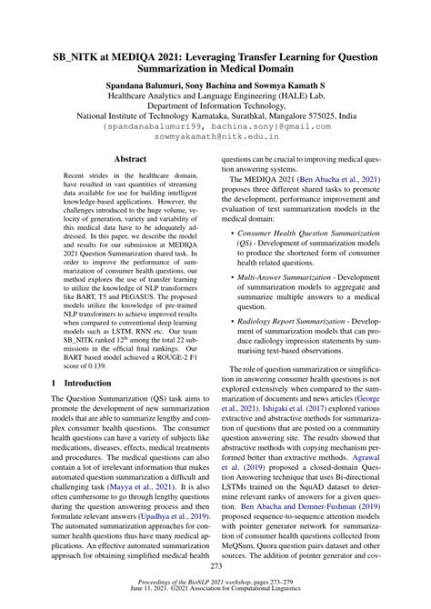 pdf sb nitk at mediqa 2021 leveraging transfer learning for question