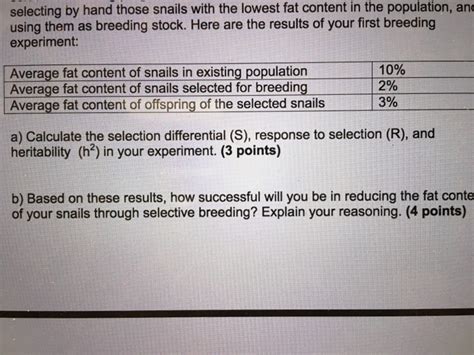 solved calculate the selection differential s response to