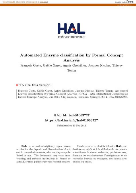 Pdf Automated Enzyme Classi Cation By Formal Concept Analysis