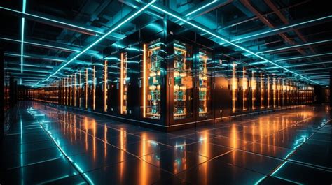 Premium Ai Image Modern Data Technology Center Server Racks Working In Dark Facility Concept