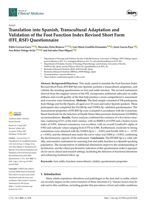 Pdf Translation Into Spanish Transcultural Adaptation And Validation Of The Foot Function