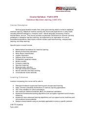 CSE575 Syllabus Aug2019 Pdf Course Syllabus Fall A 2019 Statistical