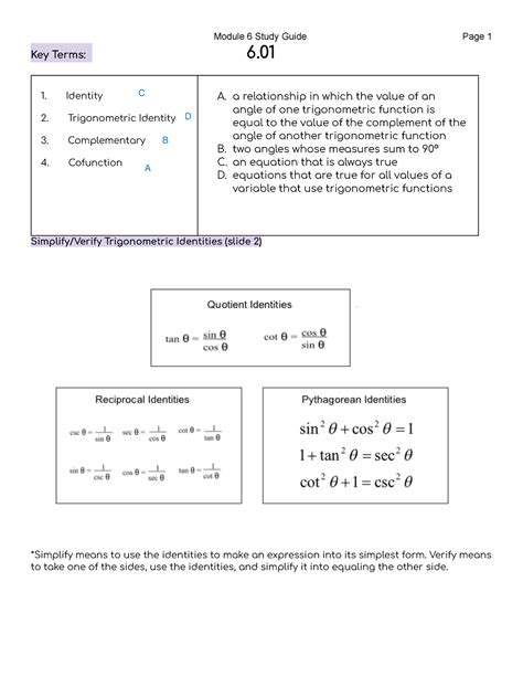 Study Guide Module Trigonometric Identities And Formulas Google Docs Module Study