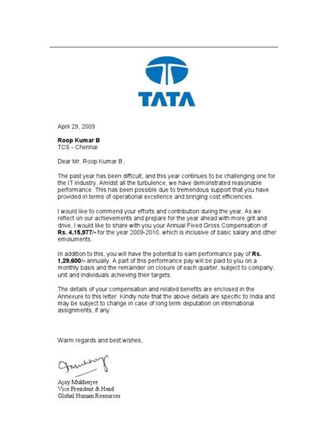 Compensation Letter Template