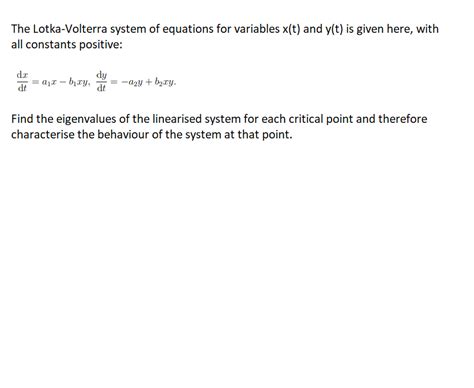 Solved The Lotka Volterra System Of Equations For Variables