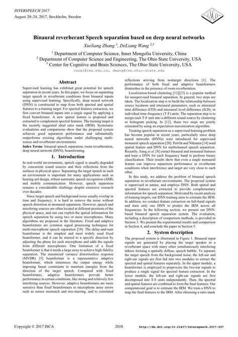 pdf binaural reverberant speech separation based on deep neural networks