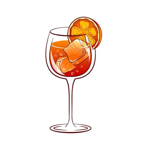 Aperol Spritz 칵테일 신선한 오렌지와 얼음 벡터 일러스트와 함께 알코올 음료 흰색 배경에 고립 프리미엄 벡터