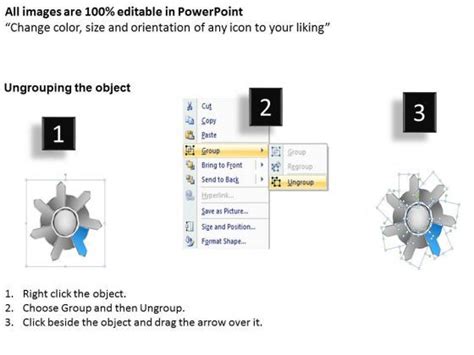 D Arrow Flow Diagram Diverging Steps Gear PowerPoint Templates
