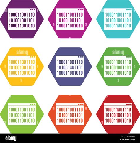 Binary Code Icon Set Color Hexahedron Stock Vector Image Art Alamy