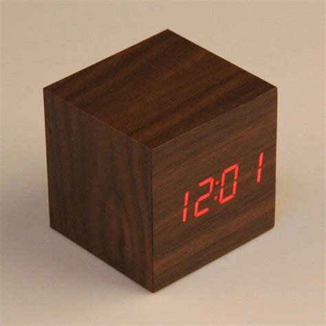 Wooden Cube LED Alarm Clock Sounds Control With Temperature Display Electronic Digital