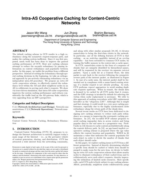 Pdf Intra As Cooperative Caching For Content Centric Networks