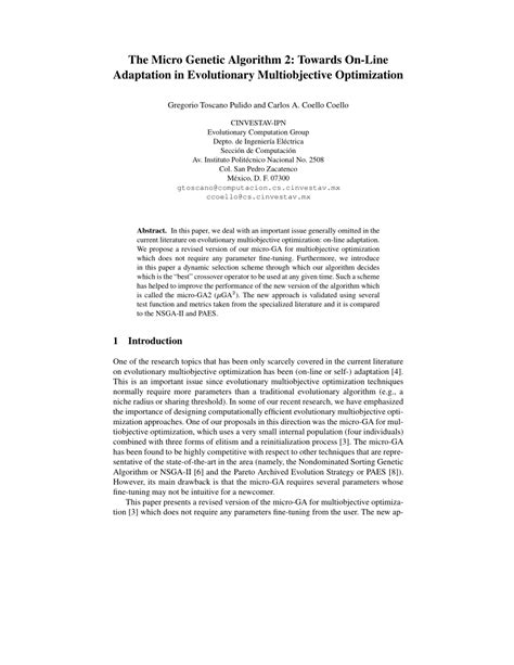 Pdf The Micro Genetic Algorithm 2 Towards Online Adaptation In