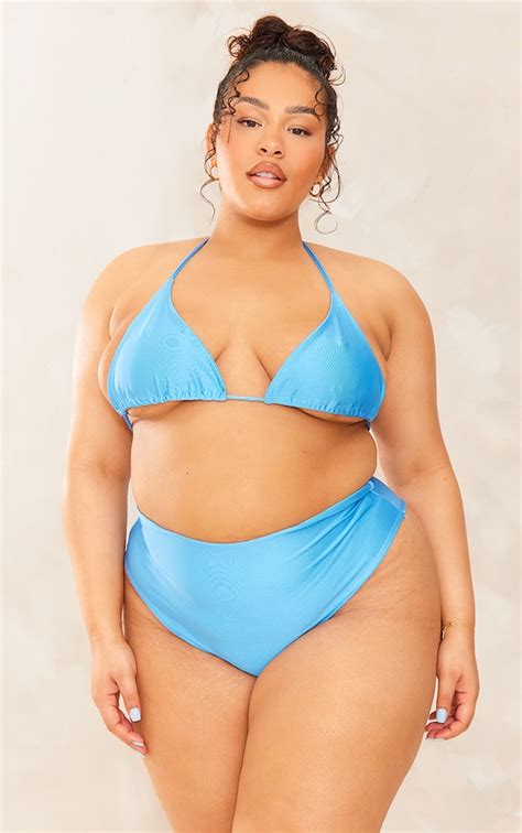 Plus Aqua High Waist Bikini Bottoms Plus Size Prettylittlething