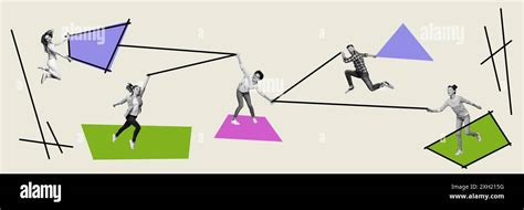 Panoramic Photo Collage Picture Businesspeople Cooperation Achieve Goal