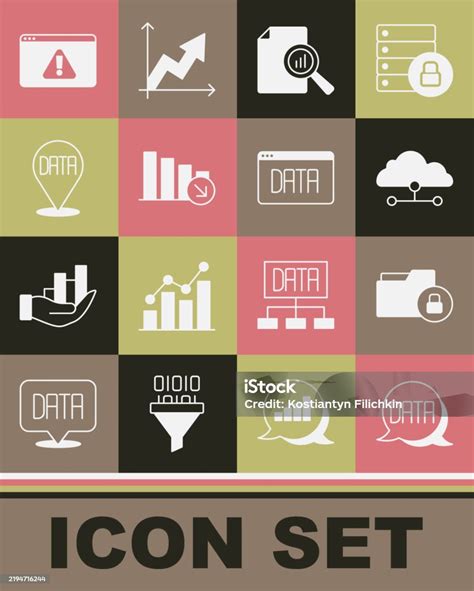 데이터 분석 폴더 및 잠금 네트워크 클라우드 연결 그래프 차트가 있는 문서 재무 성장 감소 브라우저 느낌표 및 아이콘을 설정합니다 벡터 감소에 대한 스톡 벡터 아트 및 기타