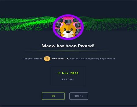 100daysofcybersecurity Ctf Hackthebox Cybersecurity Infosec Meowroomconquered Iaspire100