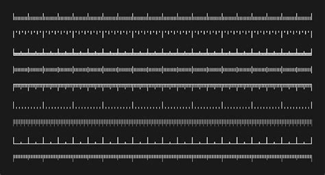 분할이 있는 다양한 측정 스케일 길이 또는 높이를 센티미터 밀리미터 또는 인치로 측정하기위한 사실적인 화이트 스케일 눈금자 테이프 측정 표시 크기 표시기 벡터 일러스트 레이