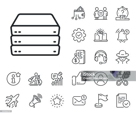 Servers Line Icon Pc Component Sign Big Data Storage Salaryman Gender Equality And Alert Bell