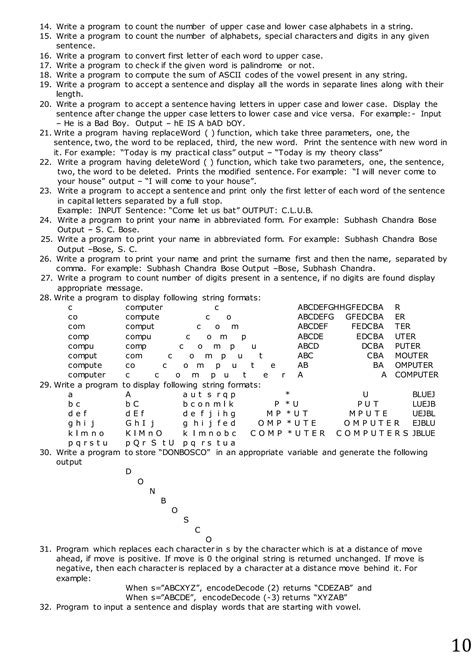 List Of Programs To Practice For Icse Docx