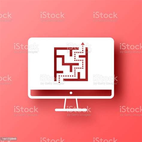 미로가 있는 데스크톱 컴퓨터 그림자가 있는 빨간색 배경의 아이콘 3차원 형태에 대한 스톡 벡터 아트 및 기타 이미지 3차원 형태 개념 공란 Istock