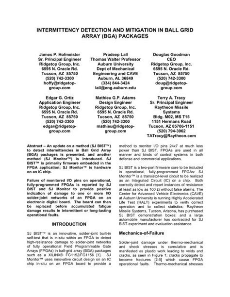 Intermittency Detection And Mitigation In Ball Grid Array Bga Packages