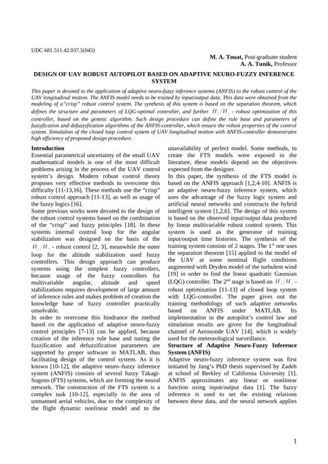Pdf Design Of Uav Robust Autopilot Based On Adaptive Neuro Fuzzy Inference System