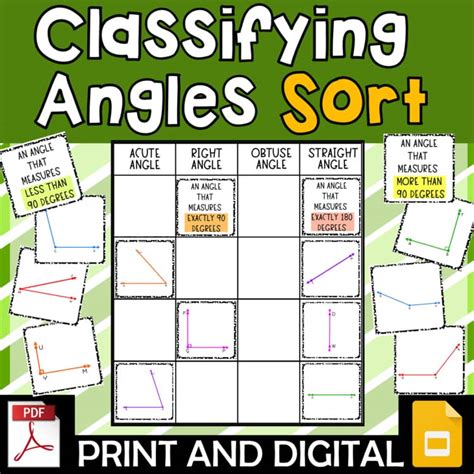 Classifying Angles Task Sort And Match Acute Obtuse And Right Angles