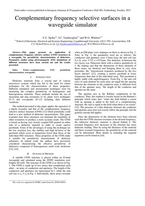 Pdf Complementary Frequency Selective Surfaces In A Waveguide Simulator