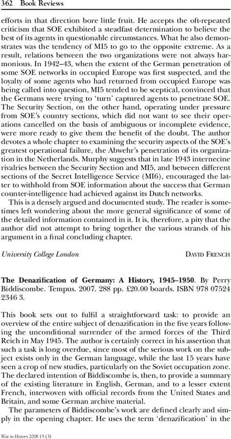 Book Review The Denazification Of Germany A History 1945—1950 By Perry Biddiscombe Tempus
