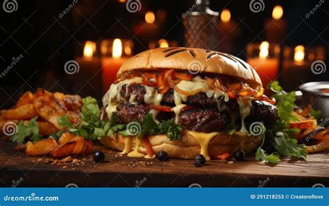 A Close Up Shot Of A Juicy Burger Stock Illustration Illustration Of Snack Unhealthy