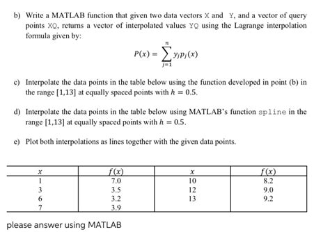 Solved B Write A Matlab Function That Given Two Data