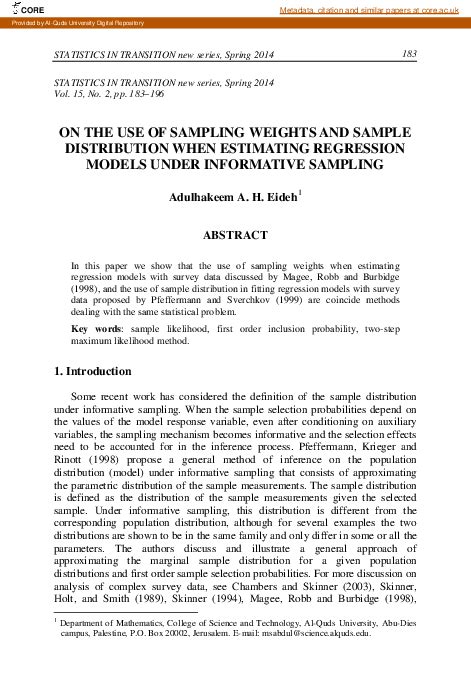 Pdf On The Use Of Sampling Weights And Sample Distribution When