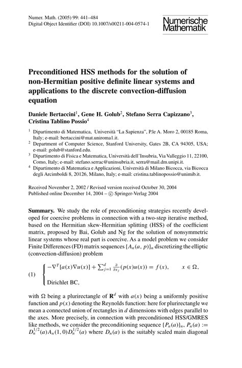 PDF Preconditioned HSS Methods For The Solution Of Non Hermitian Positive Definite Linear