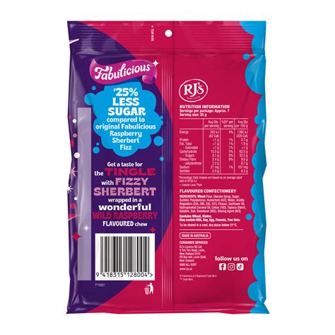Fabulicious 25 Less Sugar Raspberry Sherbert Fizz 180g Rj S Licorice Nz