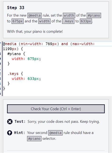 Learn Responsive Web Design By Building A Piano Step 33 HTML CSS