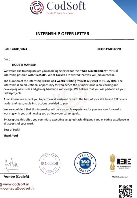 Mahesh Kodeti On Linkedin Internship Webdevelopment Codsoft Iso