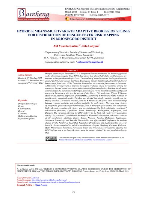 pdf hybrid k means multivariate adaptive regression splines for distribution of dengue fever