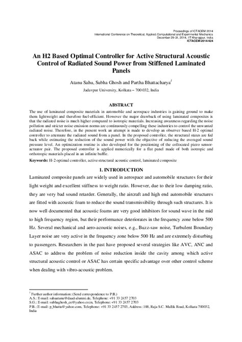 Pdf An H2 Based Optimal Controller For Active Structural Acoustic