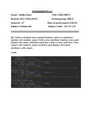 Python Ws 3 2 21BCS8073 Docx EXPERIMENT 3 2 Name Ritika Shaw UID