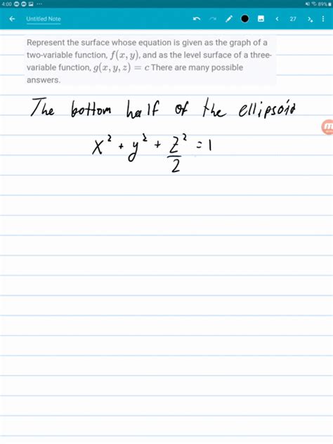 Solvedrepresent The Surface Whose Equation Is Given As The Graph Of A