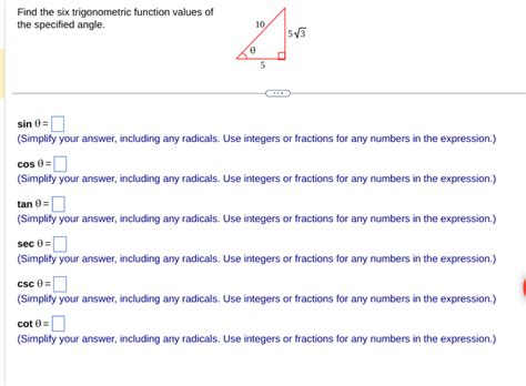 Solved Find The Six Trigonometric Function Values Ofthe Chegg Com