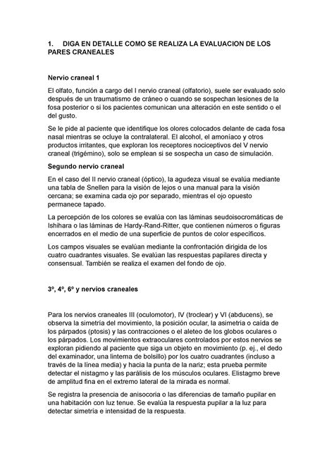 Examen Fisico Pares Craneales 1 Diga En Detalle Como Se Realiza La
