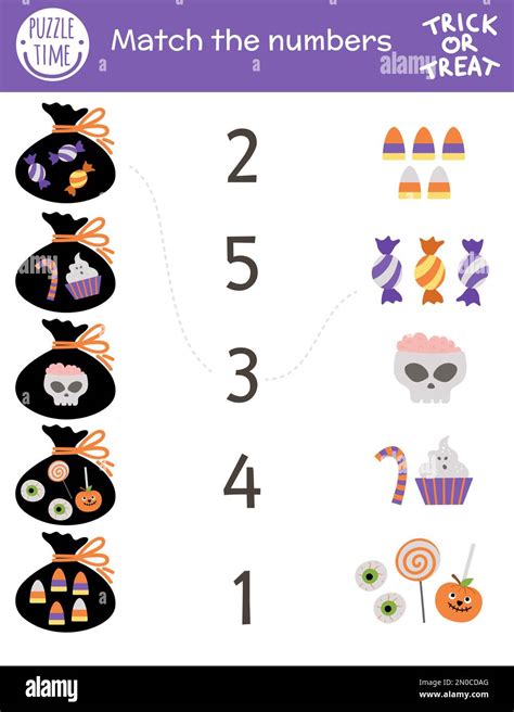 Halloween Matching Game With Trick Or Treat Sweets And Sack Autumn
