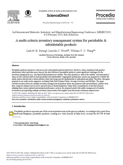 A Multi Criteria Inventory Management System For Perishable