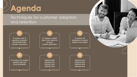 Agenda Techniques For Customer Adoption And Retention Ppt Slide