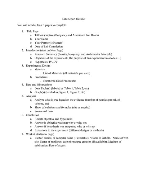 Lab Report Outline Example At Janita Huang Blog