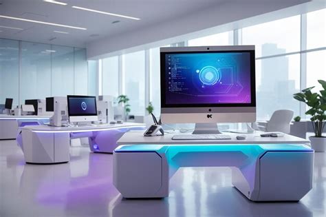 premium photo futuristic office design with glowing computer