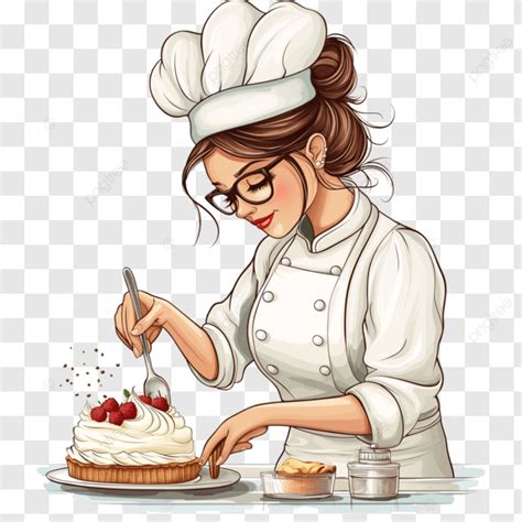 여성 제빵사 장식 케이크 클립 아트 여성 제빵사 여자 빵 굽는 사람 클립 아트 귀여운 케이크 장식가 Png 일러스트 및
